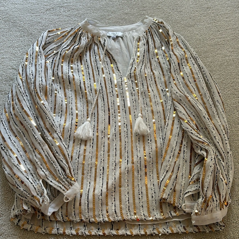 Johnny Was Jade Eden Gold Sequin Chenille Peasant Sty… - Gem